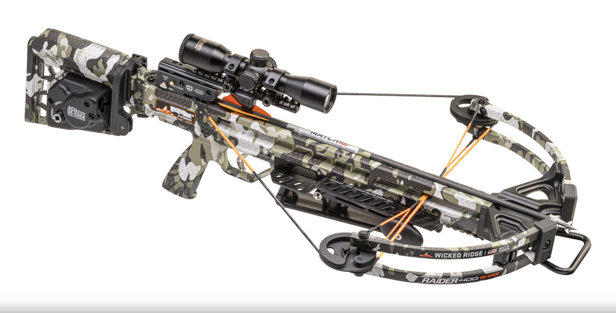 Wicked Ridge Raider 400 De-Cock Crossbow Package, Peak XT Camo, Proview ...
